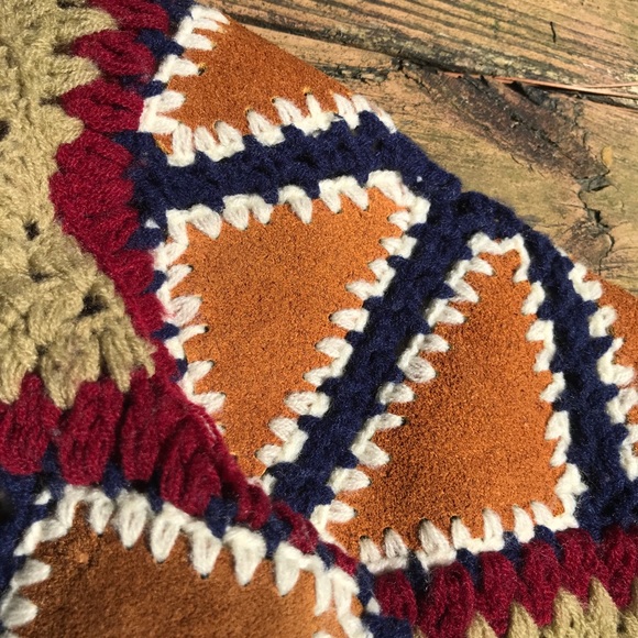Vintage | Sweaters | Vintage 96s Crochet And Leather Patchwork Sweater ...